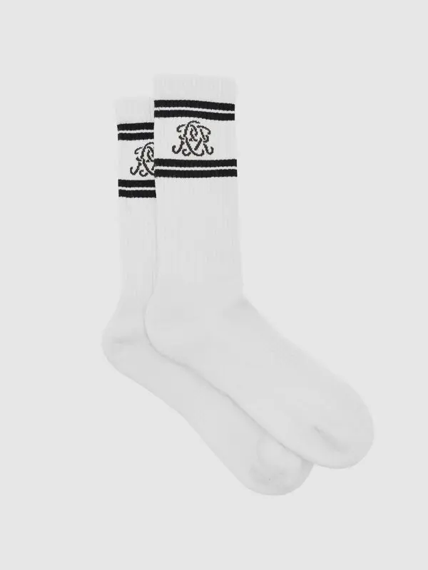 REISS Maurice Monogram Cotton-blend Rib Sport Socks - Ecru/chocolate Brown