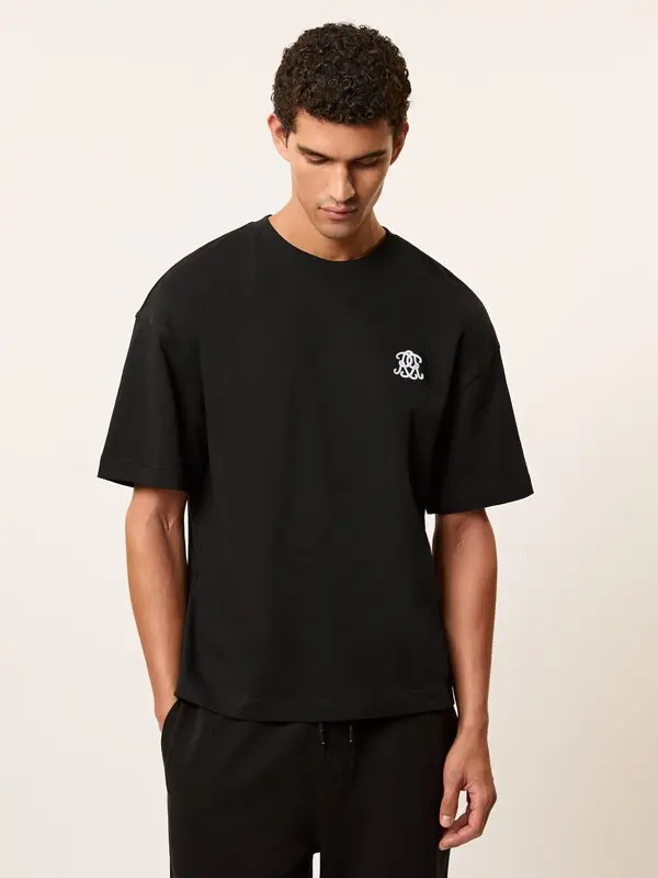 REISS Rainer Monogram Cotton Relaxed-fit T-shirt - Black