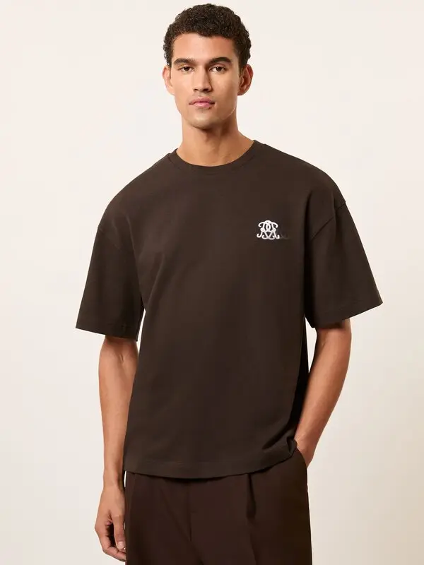 REISS Rainer Monogram Cotton Relaxed-fit T-shirt - Brown
