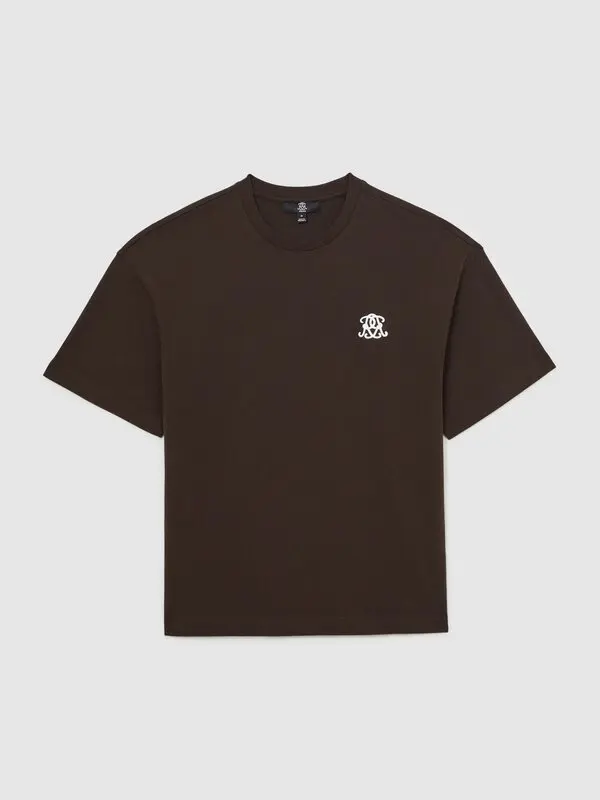 REISS Rainer Monogram Cotton Relaxed-fit T-shirt - Brown