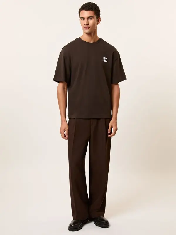 REISS Rainer Monogram Cotton Relaxed-fit T-shirt - Brown