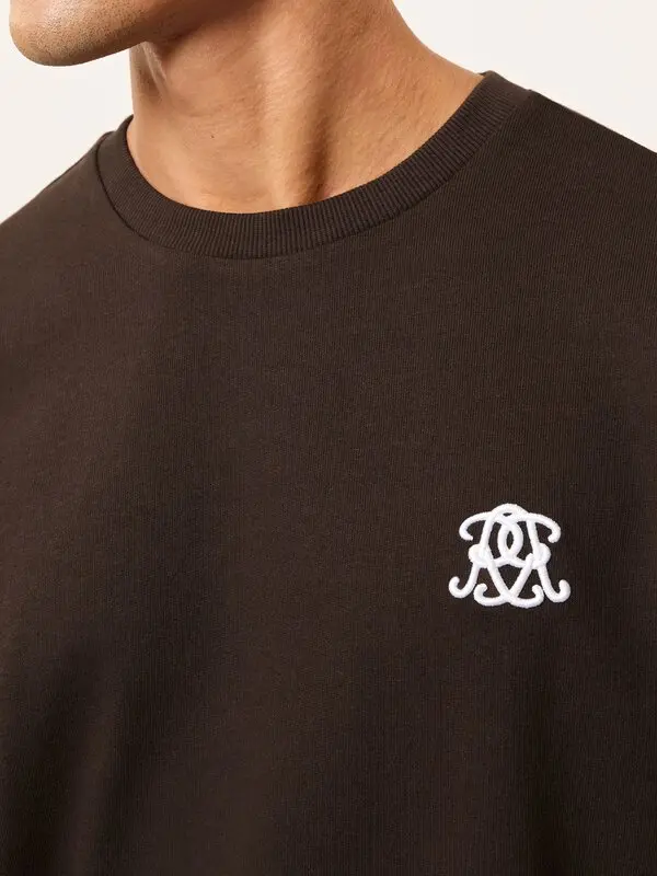 REISS Rainer Monogram Cotton Relaxed-fit T-shirt - Brown