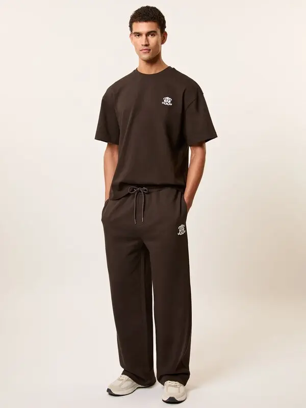 REISS Mellor Monogram Cotton Wide-leg Joggers - Brown
