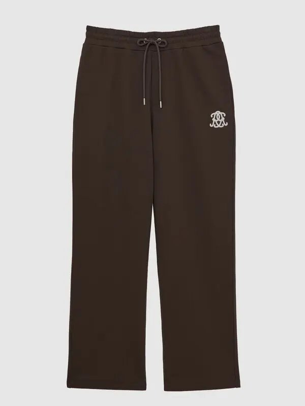REISS Mellor Monogram Cotton Wide-leg Joggers - Brown