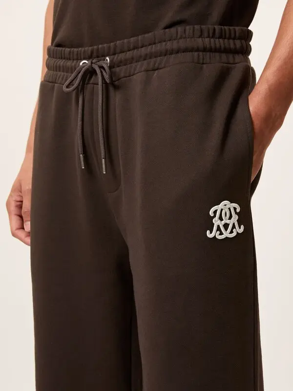 REISS Mellor Monogram Cotton Wide-leg Joggers - Brown