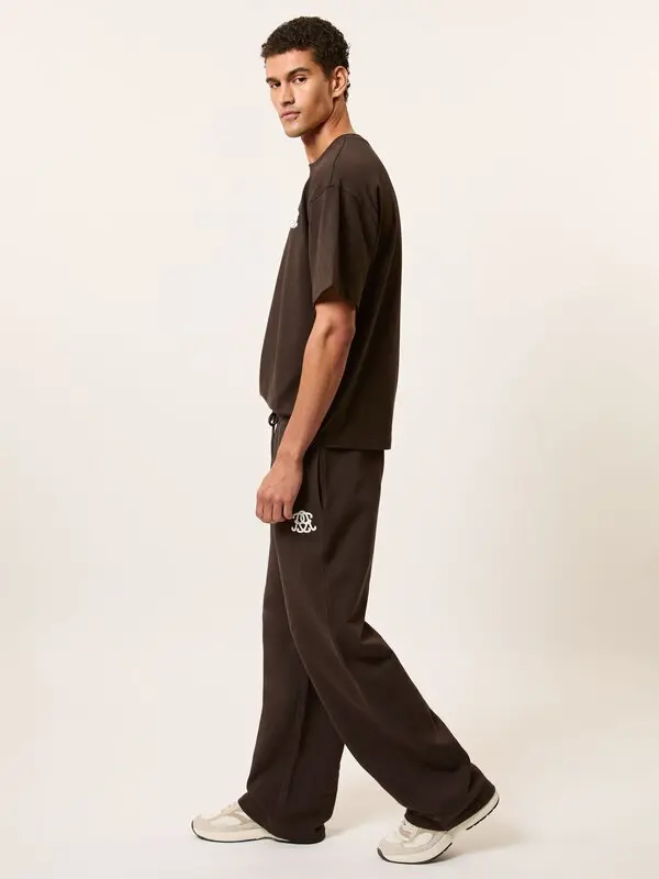 REISS Mellor Monogram Cotton Wide-leg Joggers - Brown