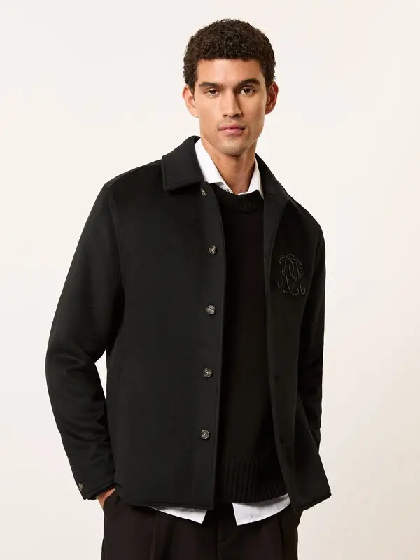 REISS Champ Monogram Wool-blend Relaxed Overshirt