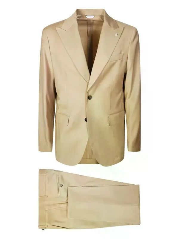 MANUEL RITZ Brooch-detail Single-breasted Suit - Neutrals
