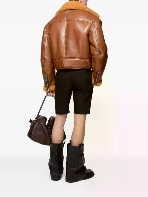 Acne Studios Shearling-collar Leather Jacket - Brown