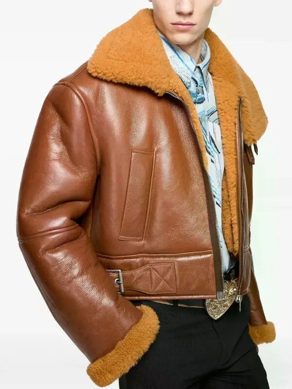 Acne Studios Shearling-collar Leather Jacket - Brown
