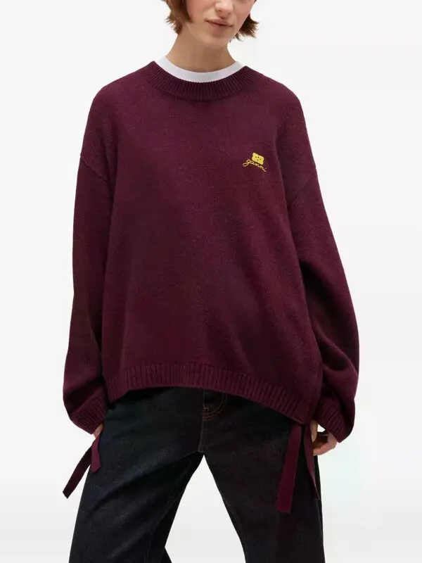GANNI Embroidered Drawstring Sweater - Red