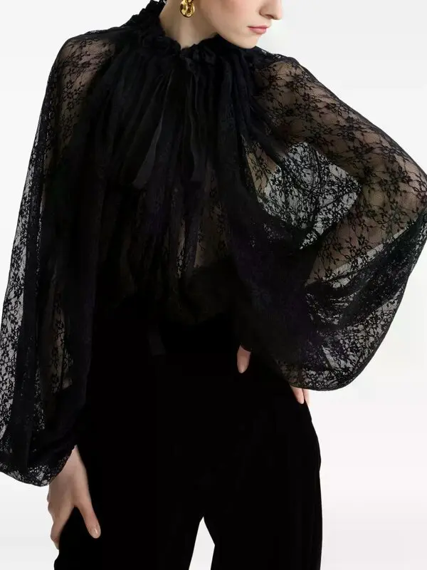 PATOU Lace Drawstring Top - Black