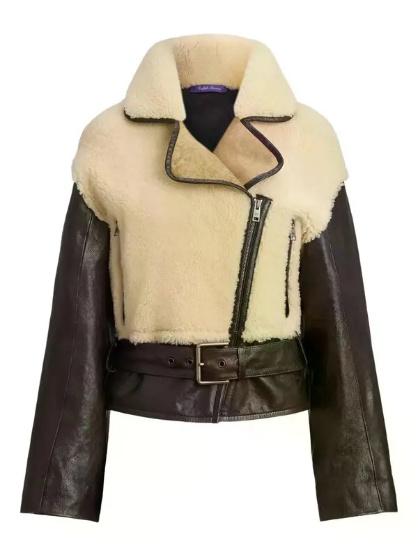 Ralph Lauren Shearling Leather Belted Jacket - Neutrals