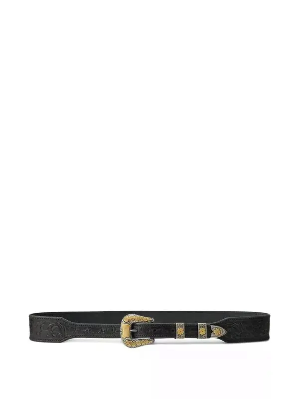 Ralph Lauren Floral-buckle Leather Belt - Black