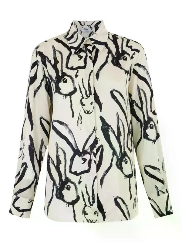 MSGM Rabbit-print Long-sleeve Shirt - White