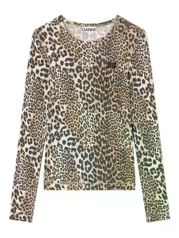 GANNI Leopard Long-sleeve Top - Brown
