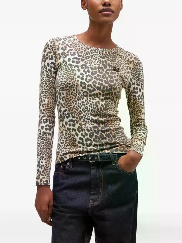 GANNI Leopard Long-sleeve Top - Brown