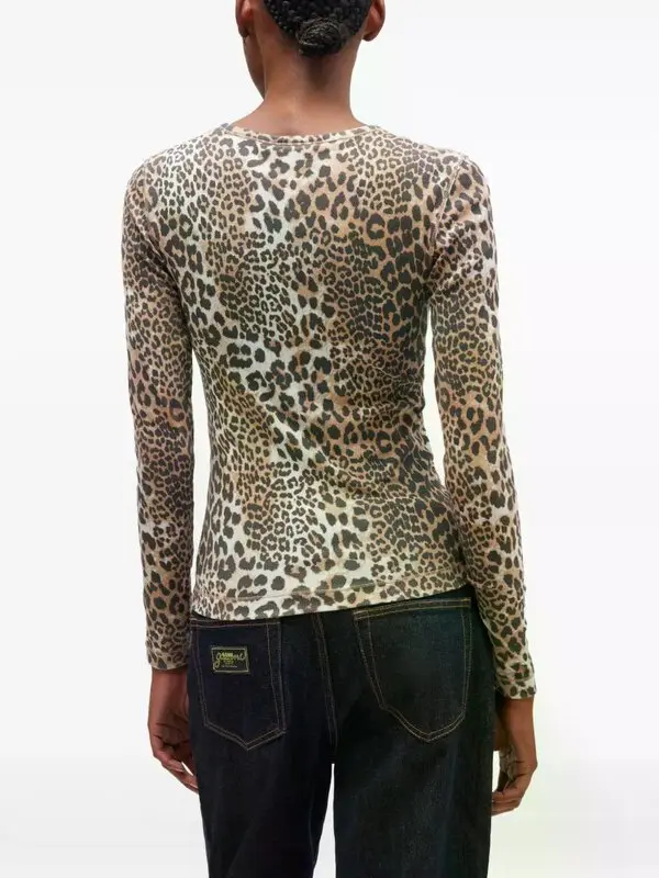 GANNI Leopard Long-sleeve Top - Brown