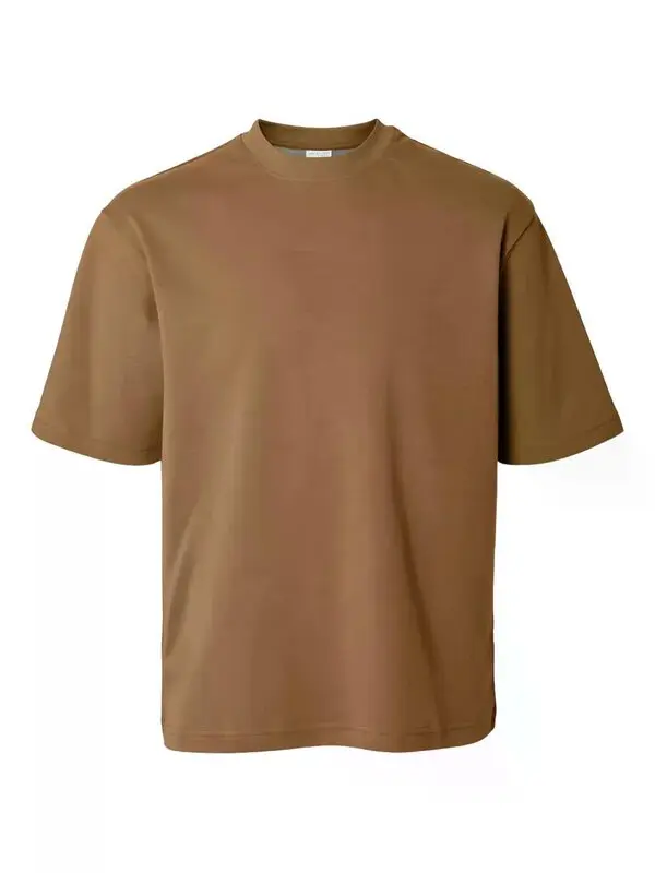 SELECTED Crew-neck T-shirt - Brown