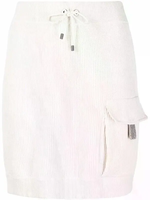 Brunello Cucinelli Ribbed Knit Drawstring Skirt - Neutrals