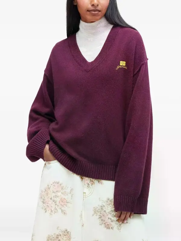 GANNI V-neck Sweater With Logo Detail