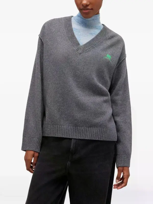 GANNI V-neck Logo Sweater