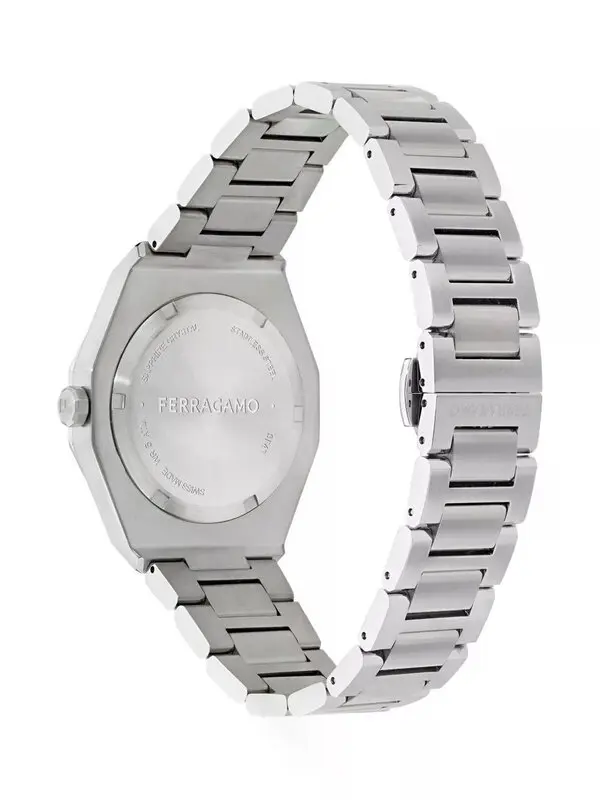 FERRAGAMO Octagonal Case Watch With Stainless Steel Bracelet - Silver