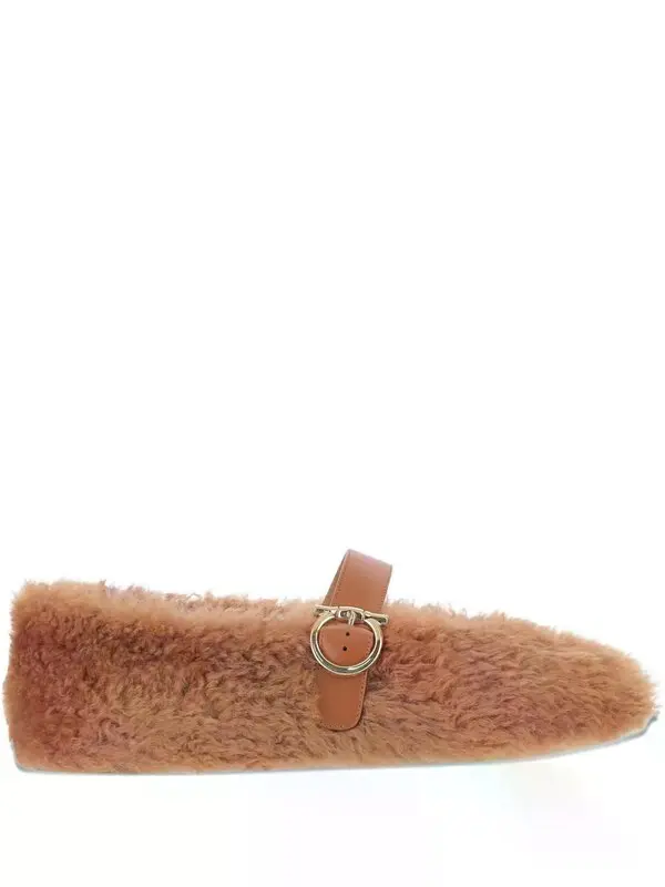FERRAGAMO Shearling Ballerina Flats - Brown