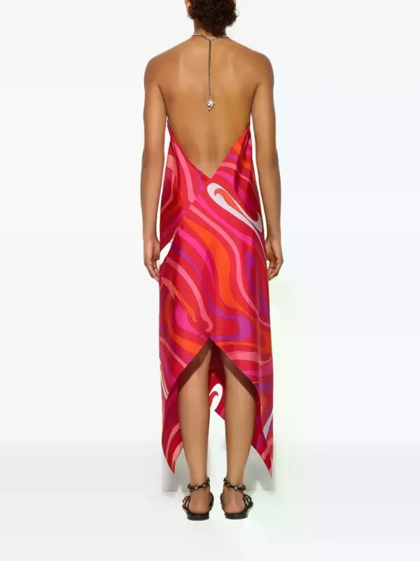 Emilio Pucci Marmo-print Halterneck Dress - Red