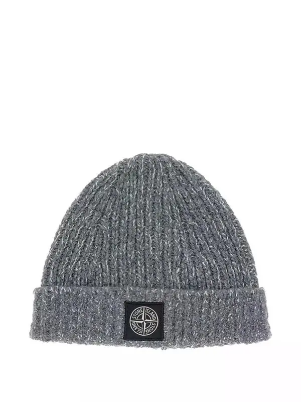Stone Island Ribbed Knit Beanie - Grey
