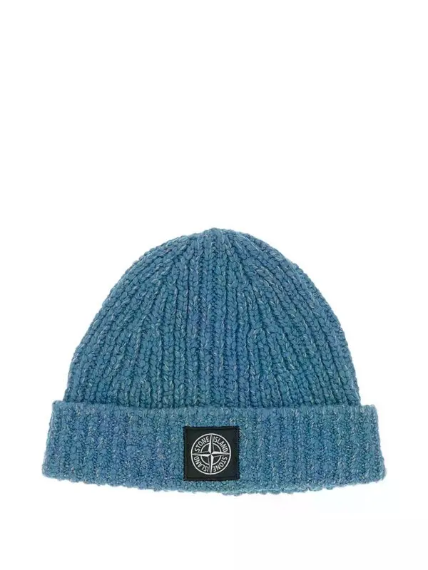 Stone Island Ribbed Patch Beanie - Blue
