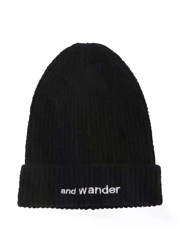 AND WANDER Logo-embroidered Beanie - Black