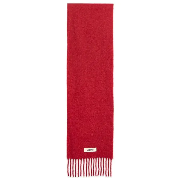 Jacquemus Mohair Alpaca Grosgrain Logo Scarf - Dark Red