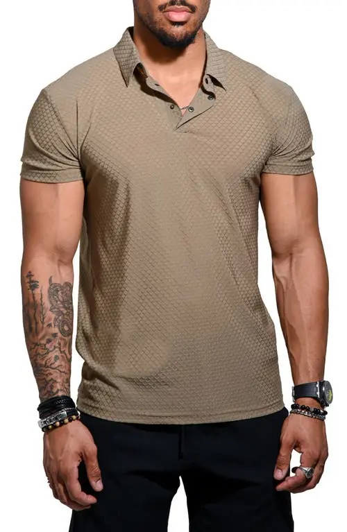 MACEOO Geo Pattern Stretch Nylon Polo - Brown