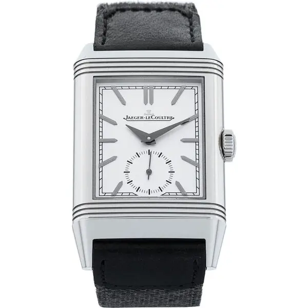 WATCHFINDER & CO. Reverso Tribute Small Seconds Textile & Leather Strap Watch - Silver/white