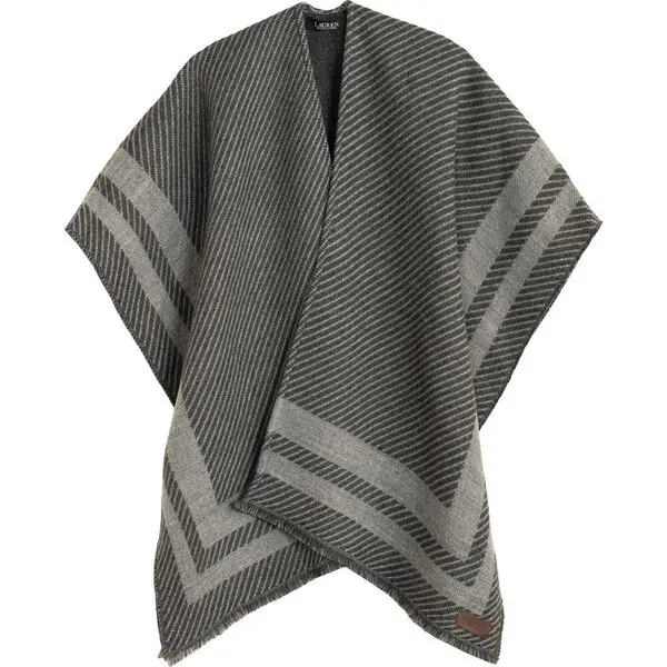 Ralph Lauren Border Stripe Ruana - Med Grey Heather/charcoal