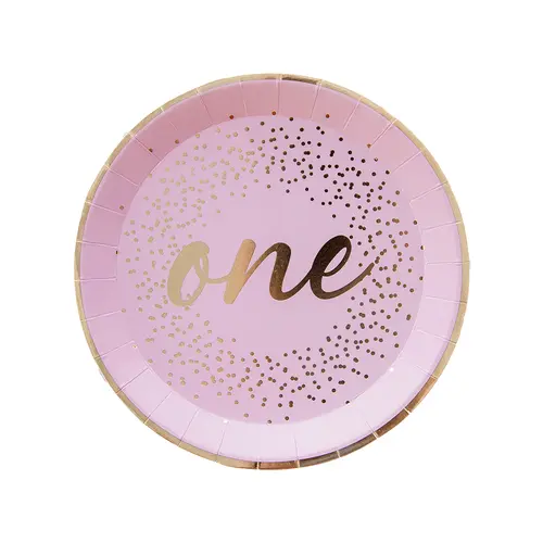 JOLLITY & CO First Birthday Dessert Plates - Pink
