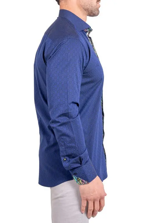 MACEOO Einstein Ascension0083 Tonal Diamond Cotton Button-up Shirt - Blue