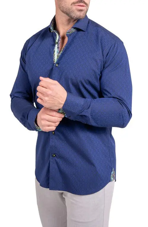 MACEOO Einstein Ascension0083 Tonal Diamond Cotton Button-up Shirt - Blue