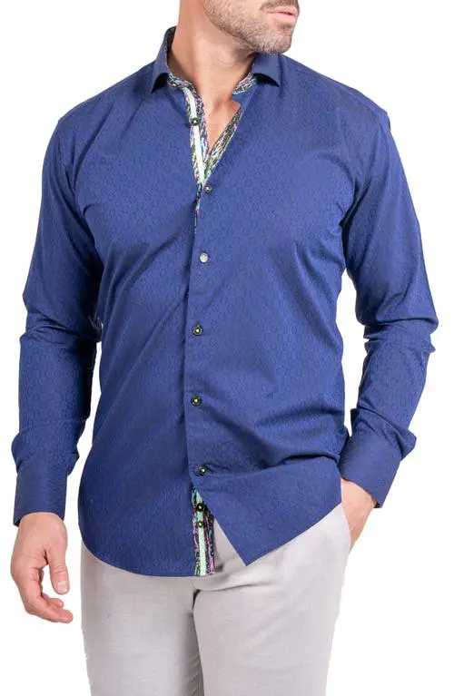 MACEOO Einstein Ascension0083 Tonal Diamond Cotton Button-up Shirt - Blue