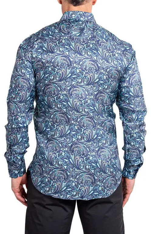 MACEOO Fibonacci Ascension 0219 Paisley Contemporary Fit Button-up Shirt - Blue