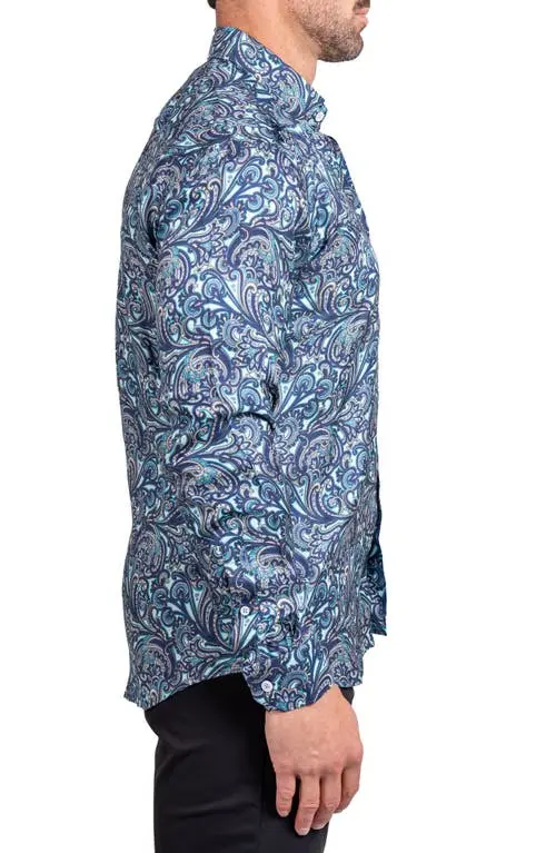MACEOO Fibonacci Ascension 0219 Paisley Contemporary Fit Button-up Shirt - Blue