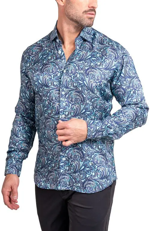 MACEOO Fibonacci Ascension 0219 Paisley Contemporary Fit Button-up Shirt - Blue