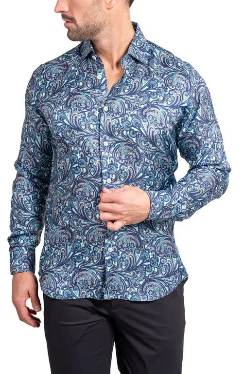 MACEOO Fibonacci Ascension 0219 Paisley Contemporary Fit Button-up Shirt - Blue