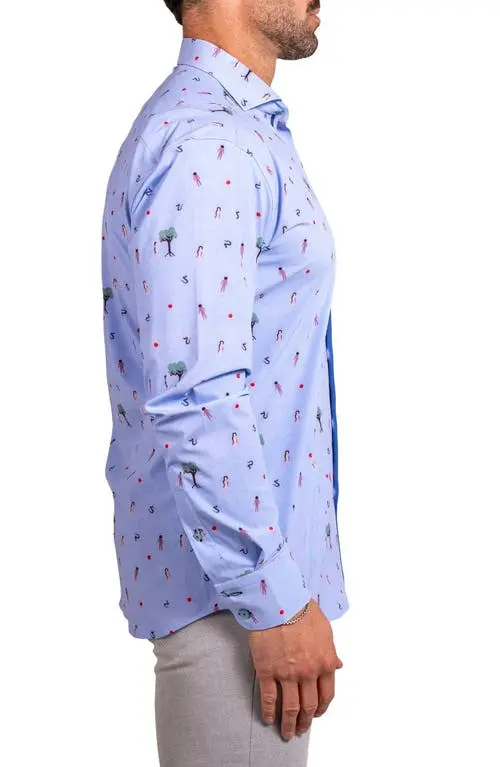 MACEOO Einstein Stretch Ascension 0207 Eden Print Contemporary Fit Button-up Shirt - Blue
