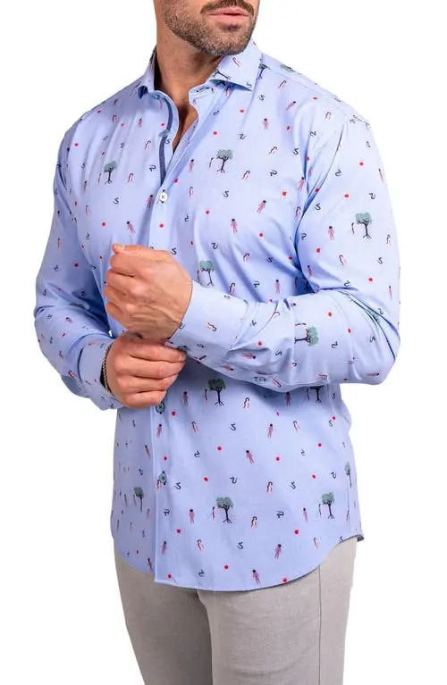 MACEOO Einstein Stretch Ascension 0207 Eden Print Contemporary Fit Button-up Shirt - Blue