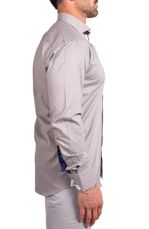 MACEOO Einstein Ascension0090 Tonal Checkerboard Cotton Button-up Shirt - Grey