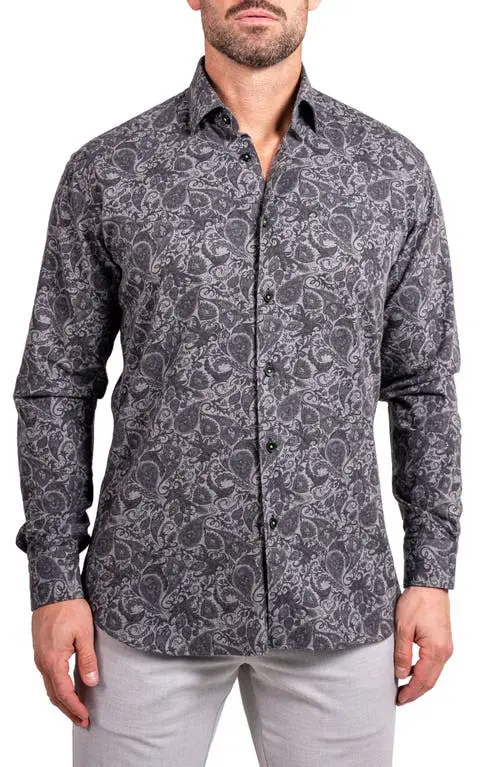 MACEOO Fibonacci Ascension 0252 Paisley Contemporary Fit Button-up Shirt - Grey