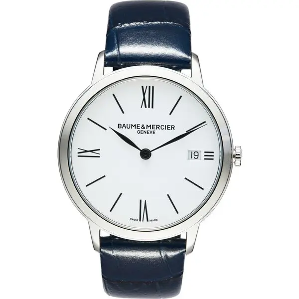 Baume & Mercier Classima Leather Strap Watch - White