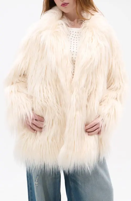 AZALEA WANG Faux Fur Open Front Jacket - Cream